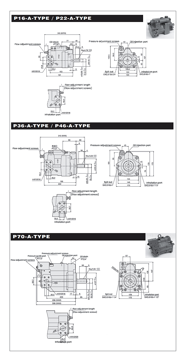 Variable Displacement Piston Pump P08 P16 P22 P36 P46 P70